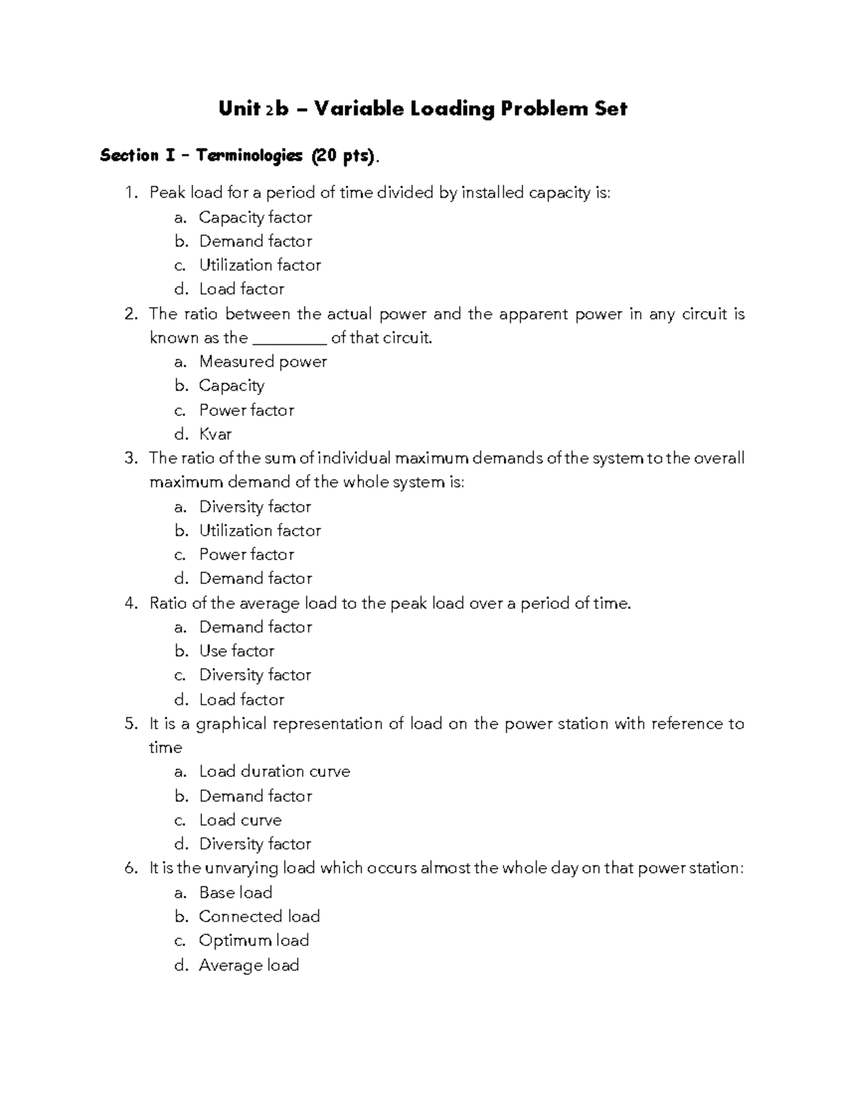 Problem Set 2b Variable Loading - Unit 2b – Variable Loading Problem ...