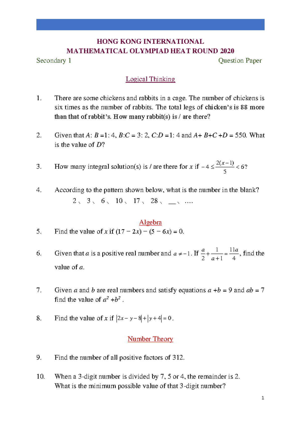 Hkimo 2020 S1 Heat Set 8 - Maths - 1 HONG KONG INTERNATIONAL ...