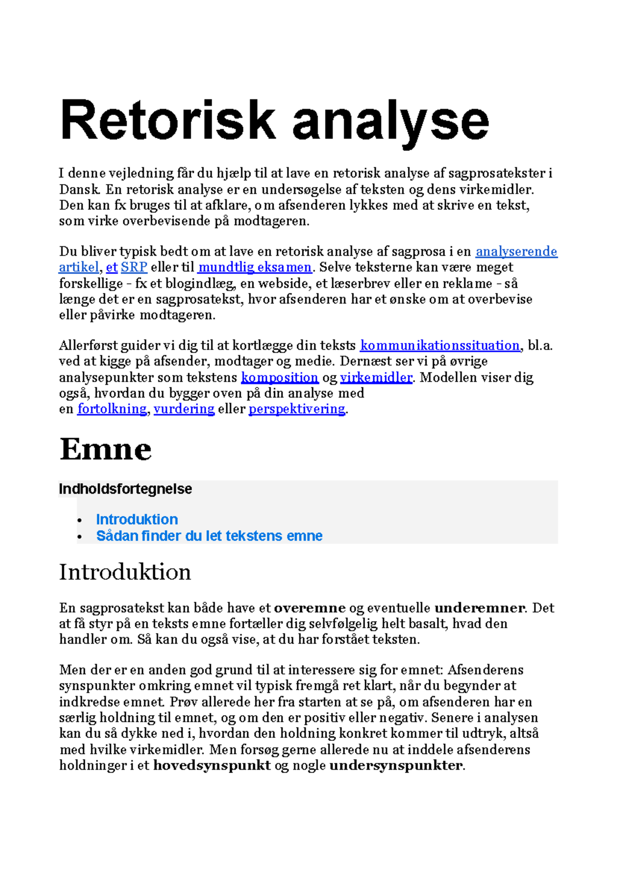 Retorisk Analyse: Vejledning til Dansk SRP og Mundtlig Eksamen - Studocu