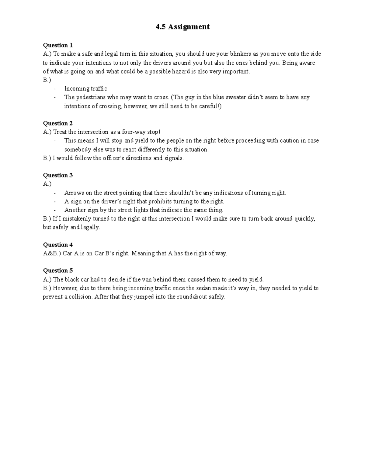 FLVS 4.5 Assignment: Safe Driving Practices and Intersection Rules ...