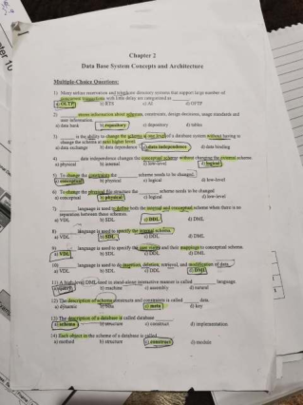 DB نماذج للاختبار - Database System Concepts & Architecture Questions ...
