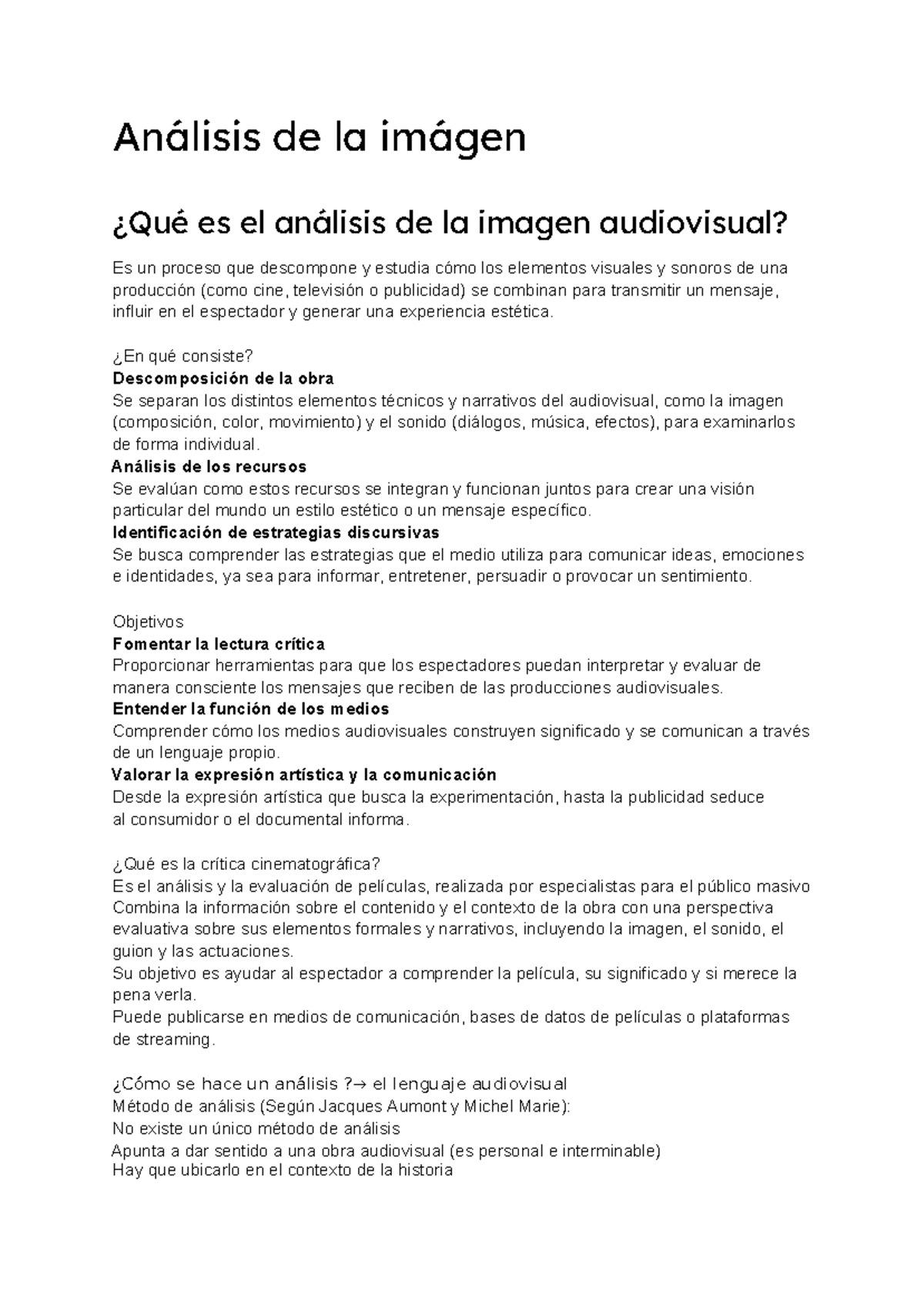 Análisis de la Imagen: Apuntes para el Examen Final (CINE 101) - Studocu