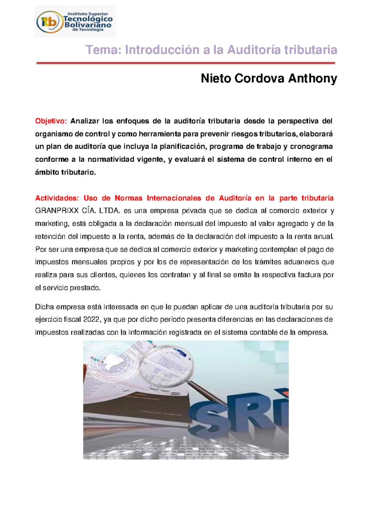 TV2 IF: Introducción a la Auditoría Tributaria y Normas NIA - Studocu