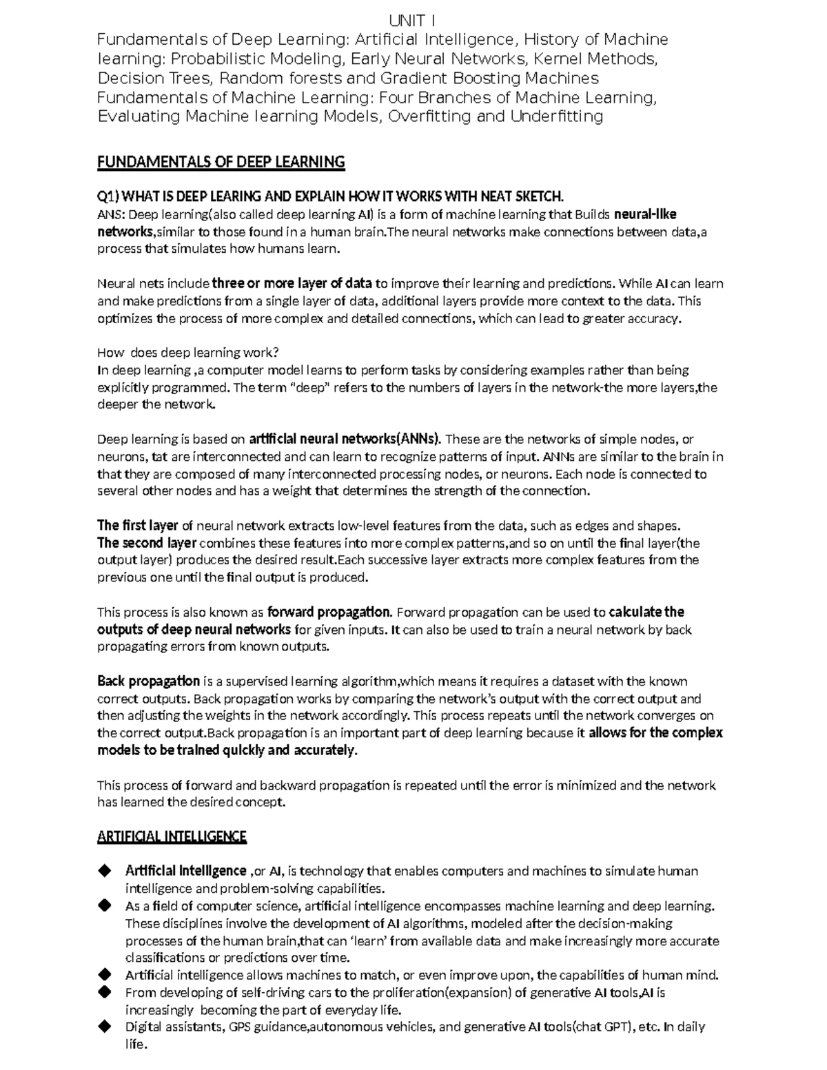 Deep learning - UNIT I 1 .FUNDAMENTALS OF DEEP LEARNING Fundamentals of deep learning refer to ...