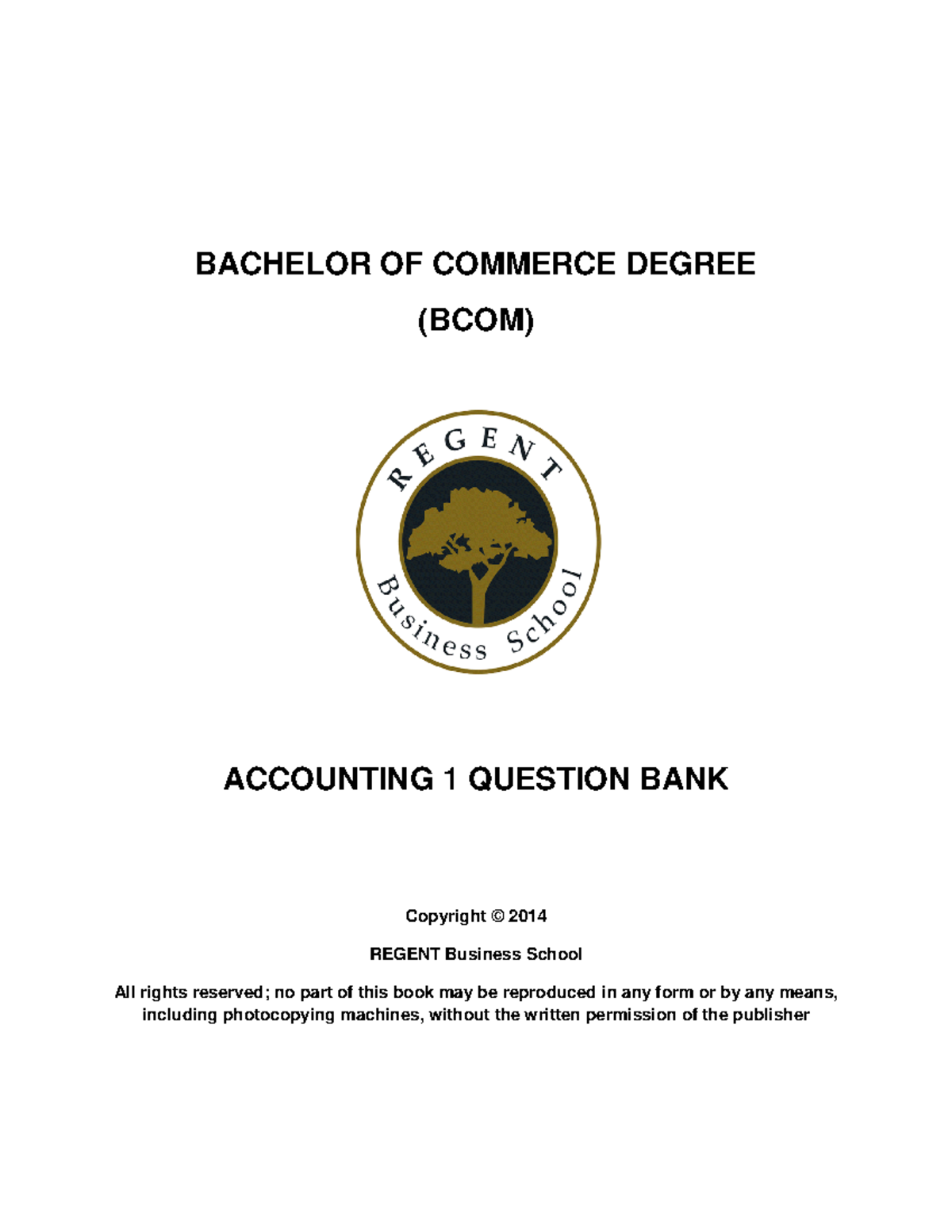 Accounting 1 BCOM Question Bank: Comprehensive Study Guide - Studocu
