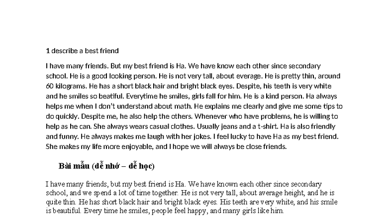 Writing 2 - Describing Friends, Places, and Experiences - Studocu