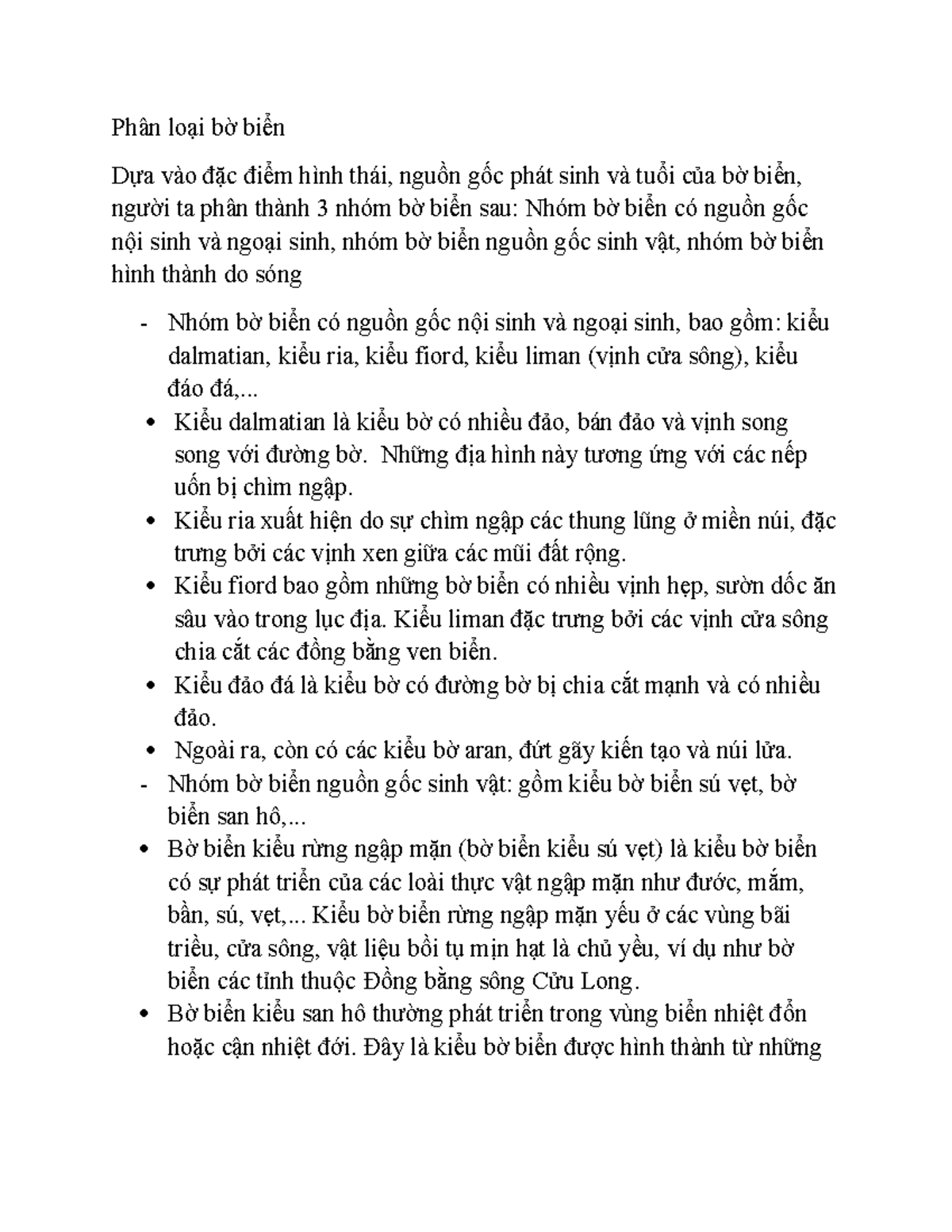 Phân loại bờ biển: Đặc điểm hình thái và nguồn gốc - Studocu