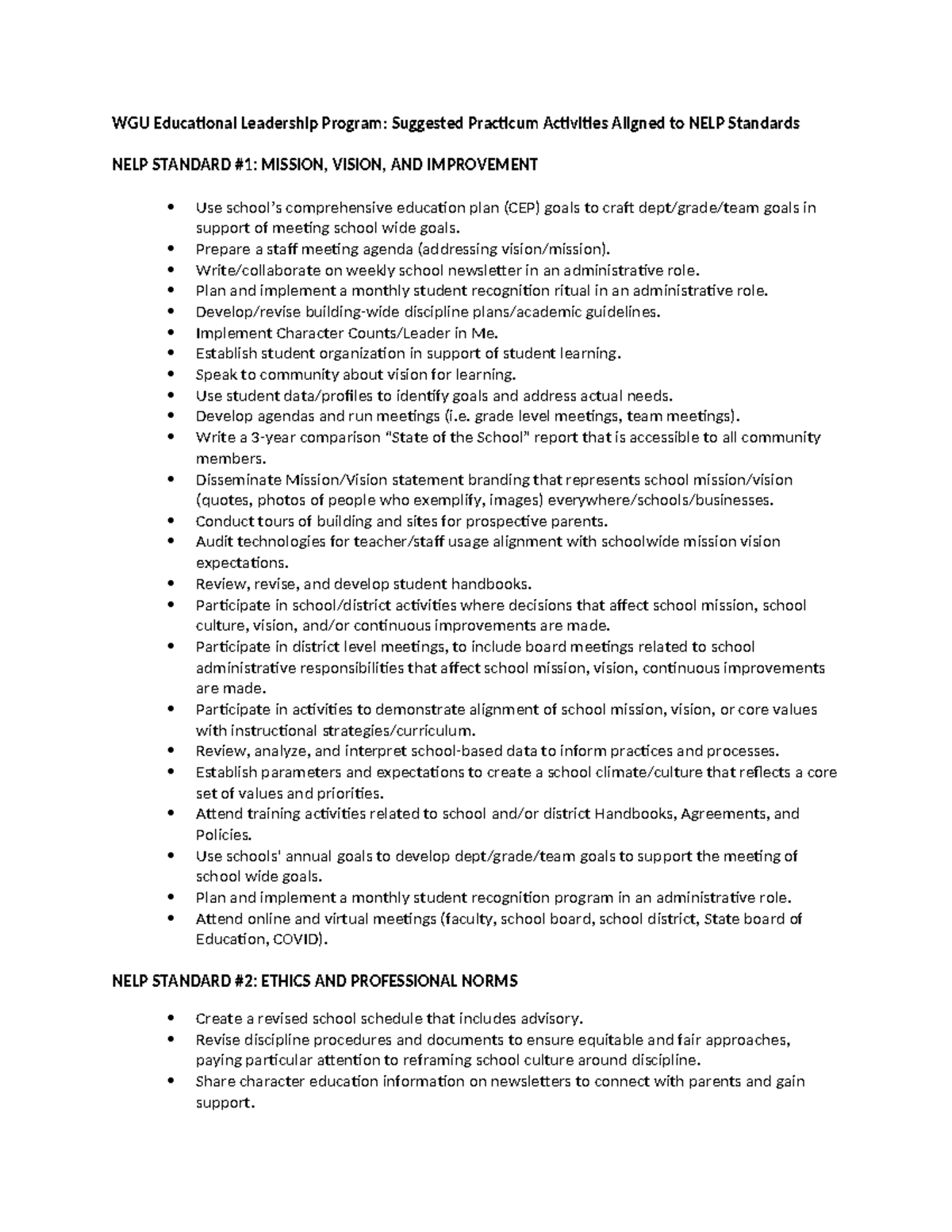 WGU MSEDL Practicum Activities Aligned to NELP Standards - Studocu