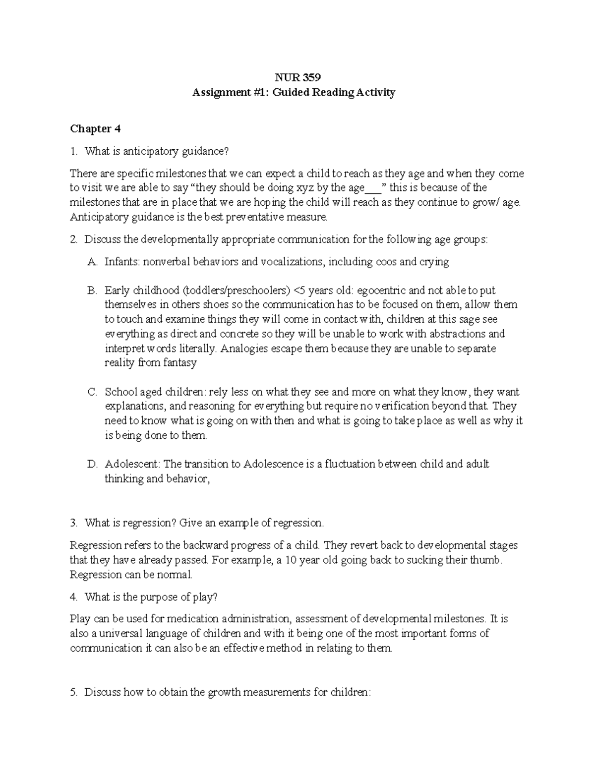 NUR 359 Assignment #1 Guided Reading Activity: Child Development ...