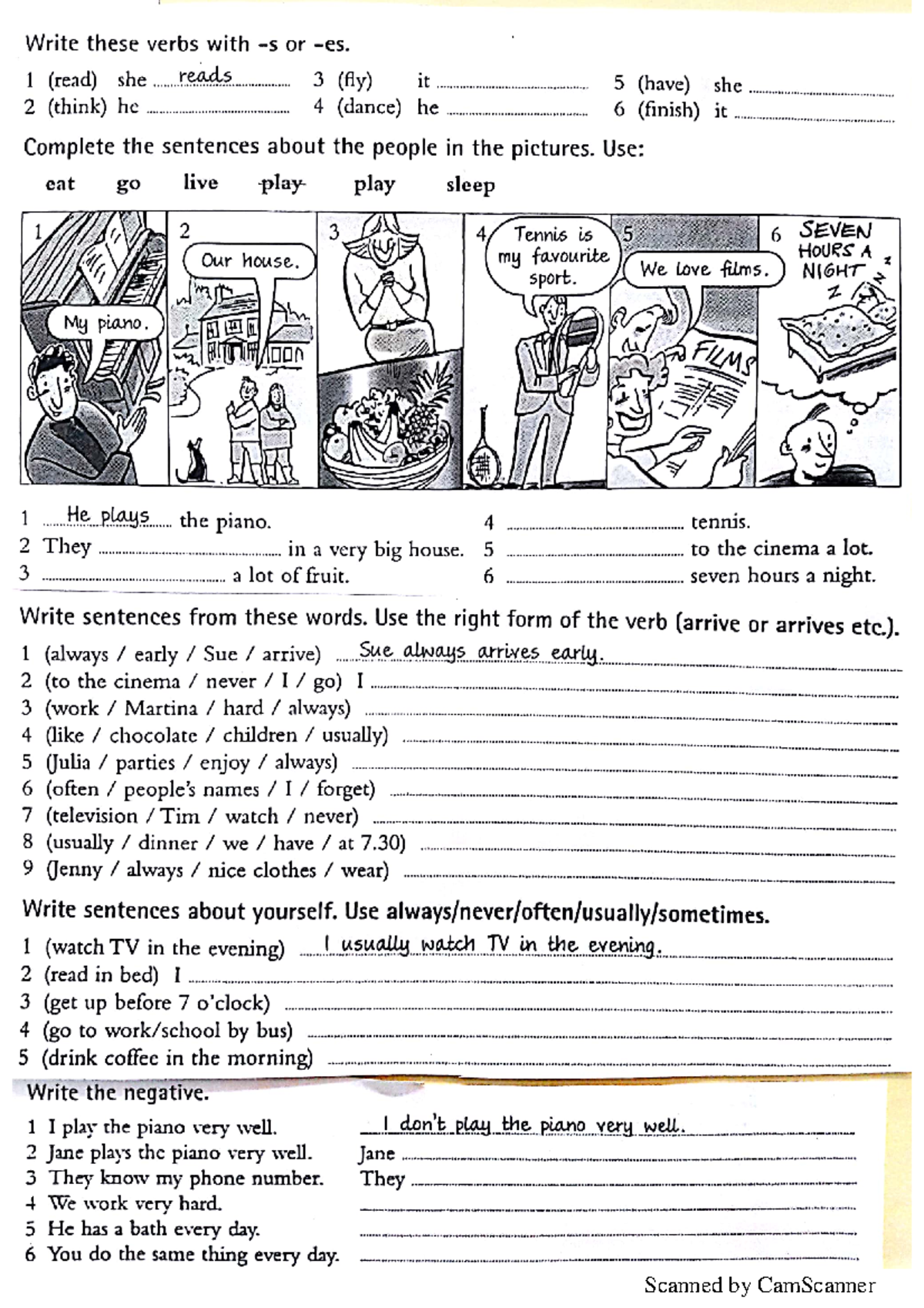 8) Present Simple (exercises) - INGLÉS - Scanned by CamScanner Scanned by CamScanner - Studocu