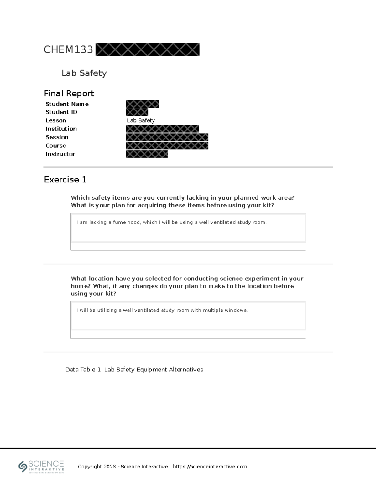 CHEM133 C007 Lab Safety Report - Summer 2023 Final Submission - Studocu