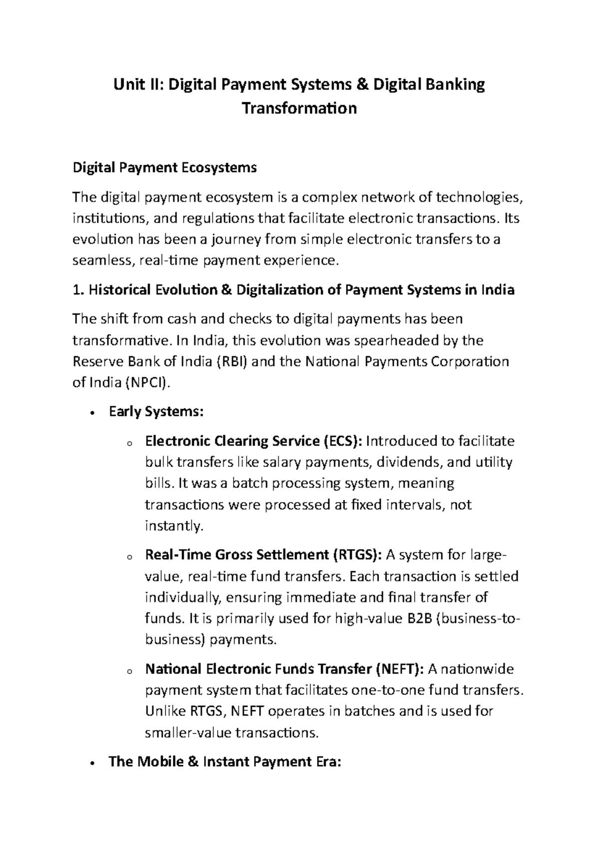 Unit II: Digital Finance - Evolution of Payment Systems and UPI - Studocu