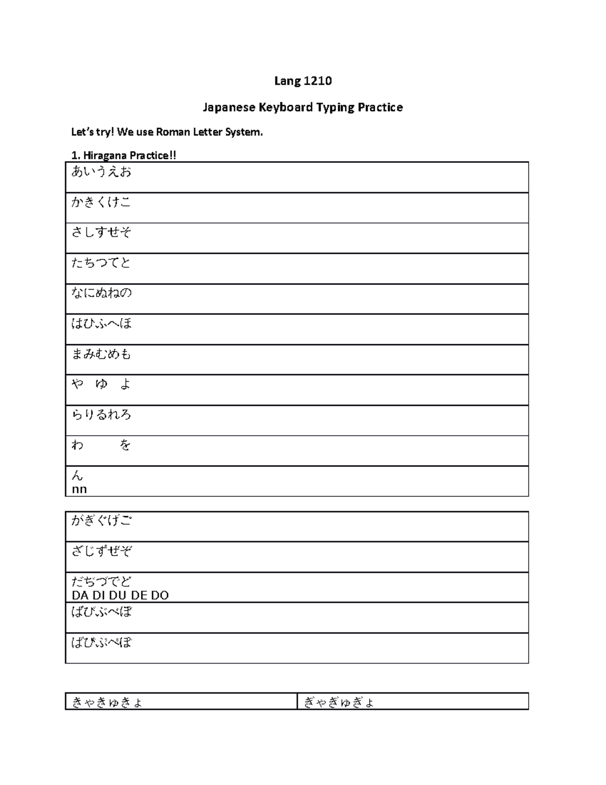 Lang 1210: Japanese Keyboard Typing Practice Guide - Studocu