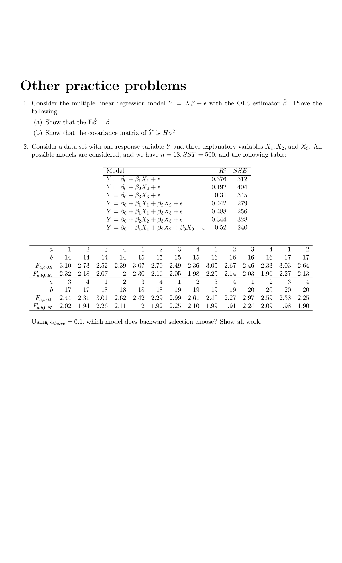 APP - Practice Questions on Multiple Linear Regression Models - Studocu