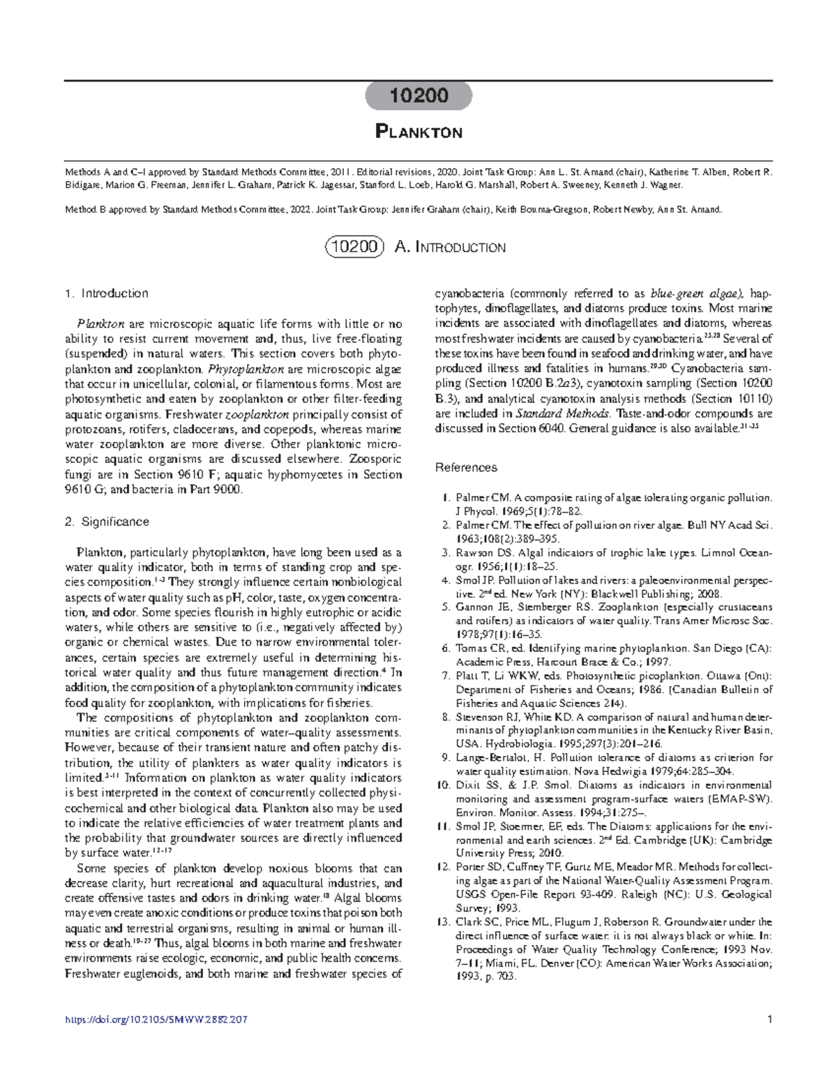 SMEWW 10200 - Plankton Sampling, Preservation & Quality Assessment ...
