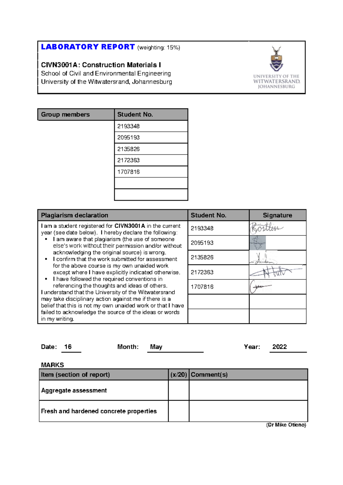 CIVN3001A: Reinforced Concrete Laboratory Report and Analysis - Studocu