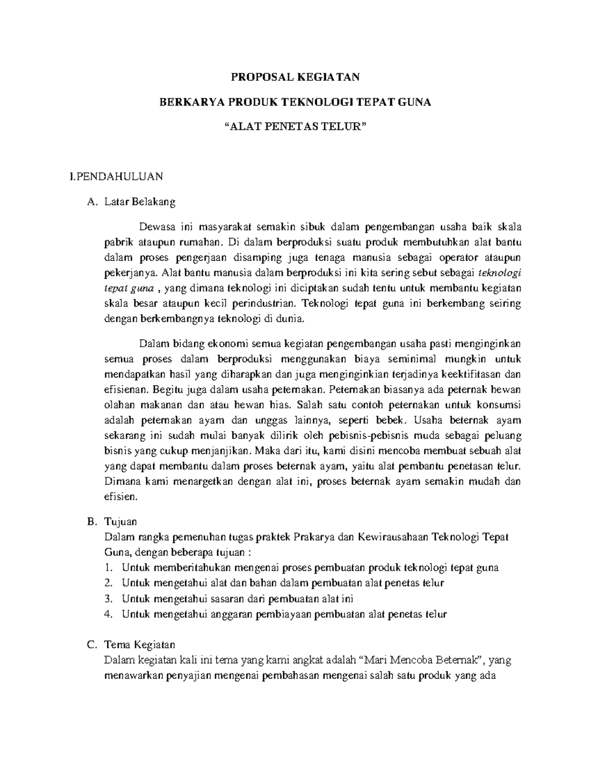 Proposal Kegiatan Pembuatan Alat Penetas Telur Teknologi Tepat Guna ...