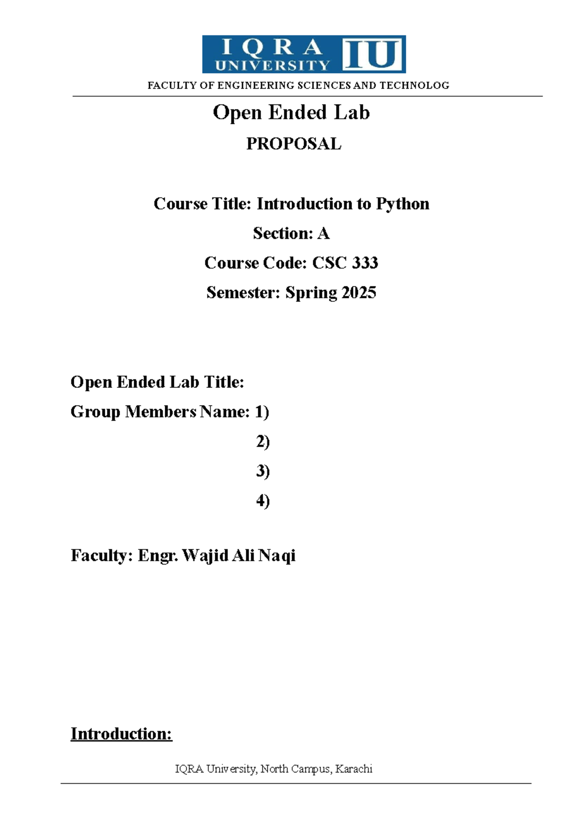 OEL Proposal Template - ITP (CSC - Spring 2025) - Studocu