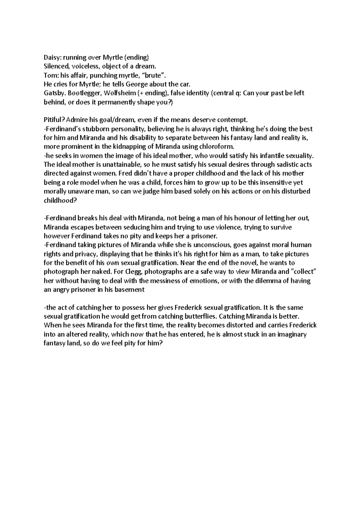 ENG 101: Daisy Plan Analysis & Thematic Exploration of Characters - Studocu