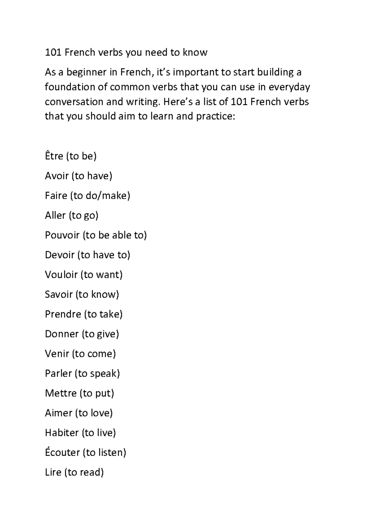 101 Essential French Verbs for Beginners - 101verbs - Studocu