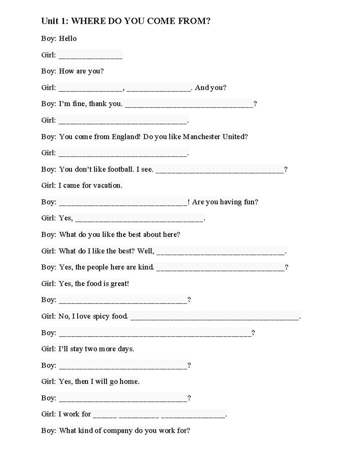 Unit 1 Exercise: Where Do You Come From? Dialogue Practice - Studocu