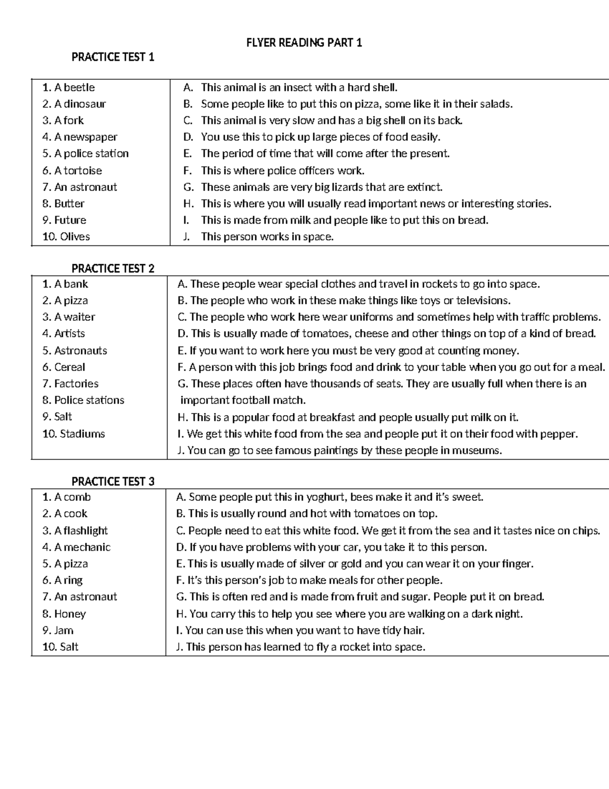 Flyer Reading Practice: Part 1 - Vocabulary & Comprehension - Studocu