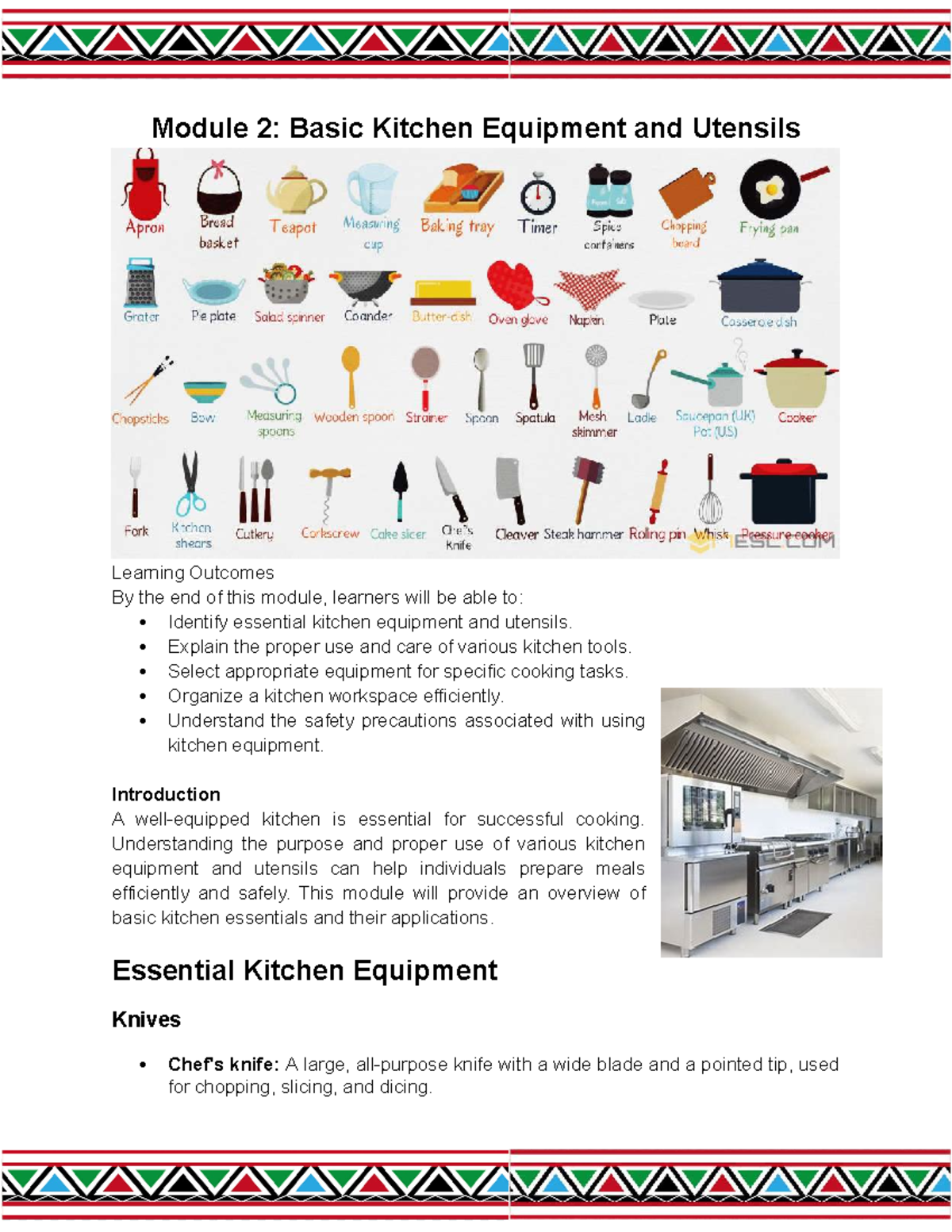 FPP Unit-1 2.3: Basic Kitchen Equipment & Utensils Overview - Studocu