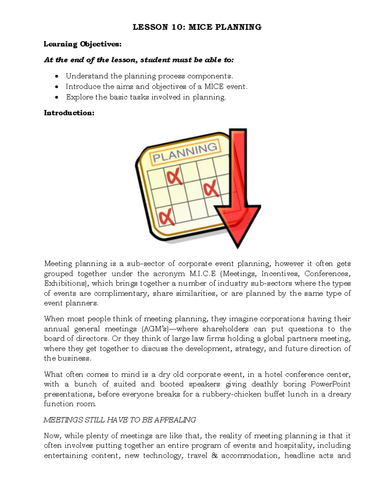Lesson 9 MICE Planning - bzcgh - LESSON 10: MICE PLANNING Learning ...