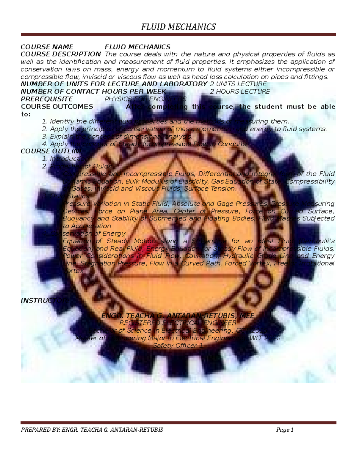 Fluid Mechanics Module (ENGR 101): Concepts and Applications Guide ...