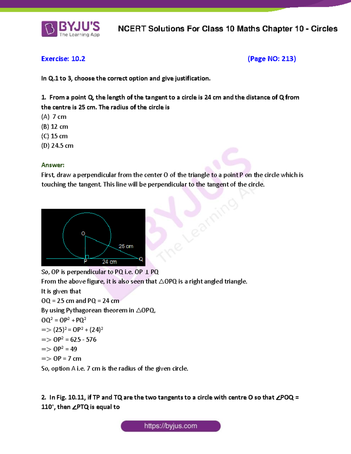 NCERT Solutions for CBSE Class 10 Maths Chapter 10 Circles Exercise 10. ...