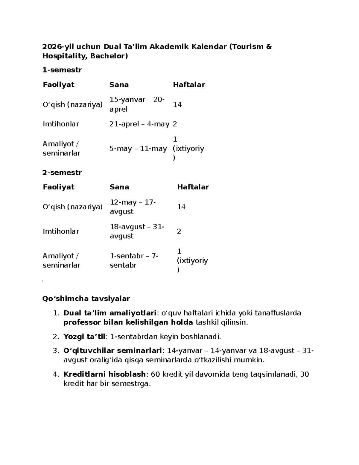 Qo'shma ta'lim grafik - basic information is given - 2026-yil uchun ...