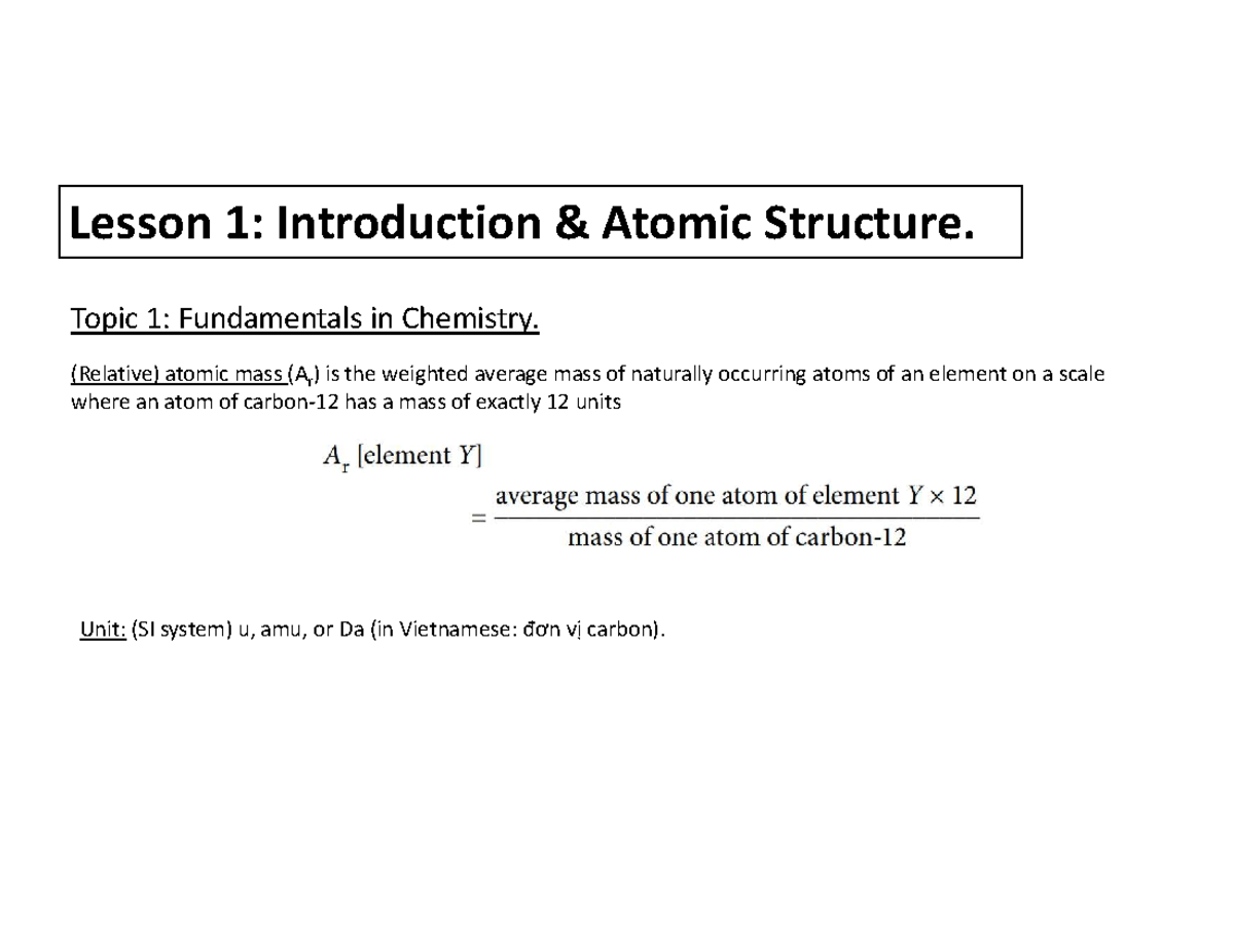Lesson 1: Introduction to Atomic Structure (Chemistry 101) - Studocu