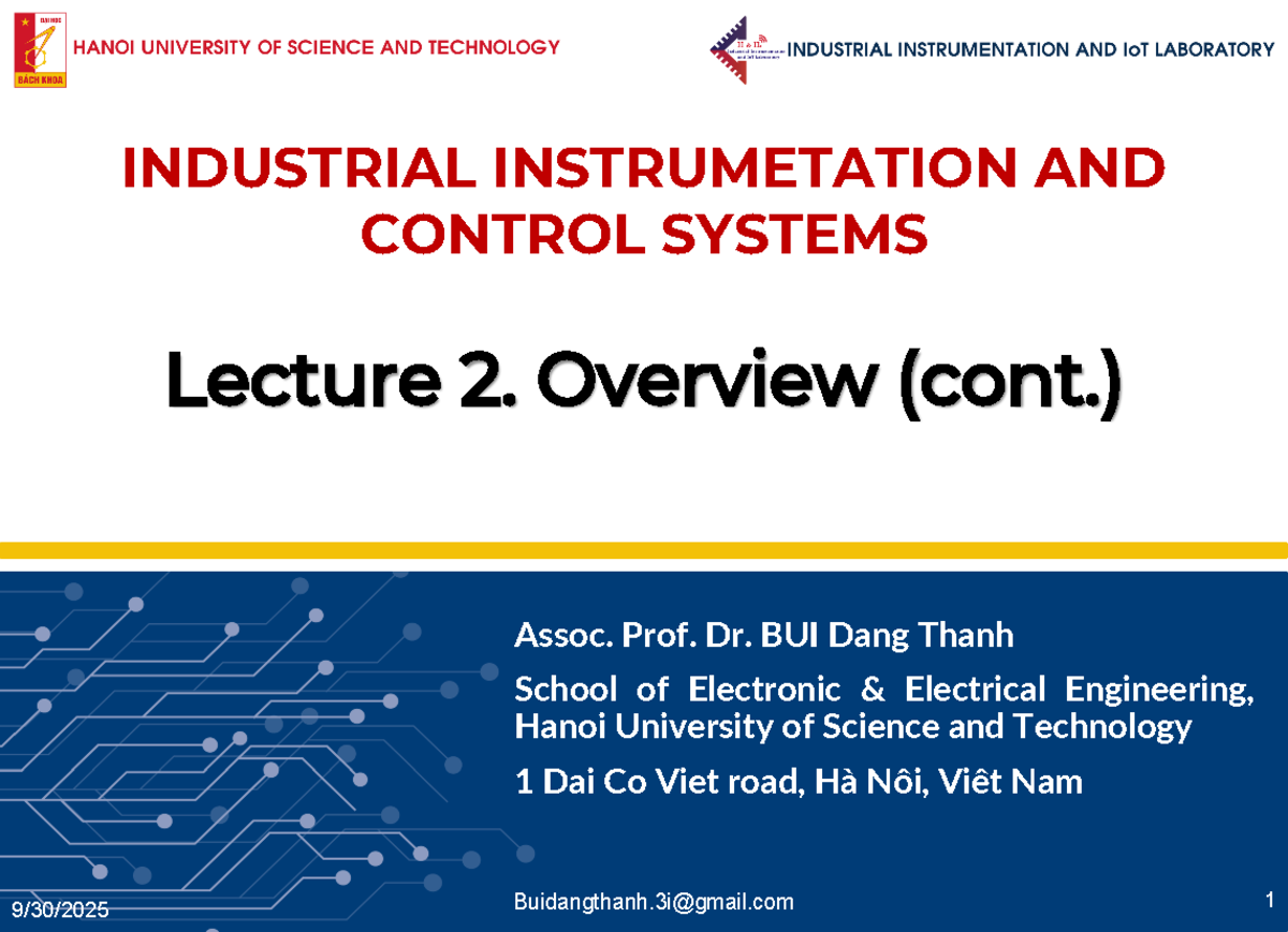INDUSTRIAL INSTRUMENTATION AND CONTROL SYSTEMS Lecture 2 Overview - Studocu
