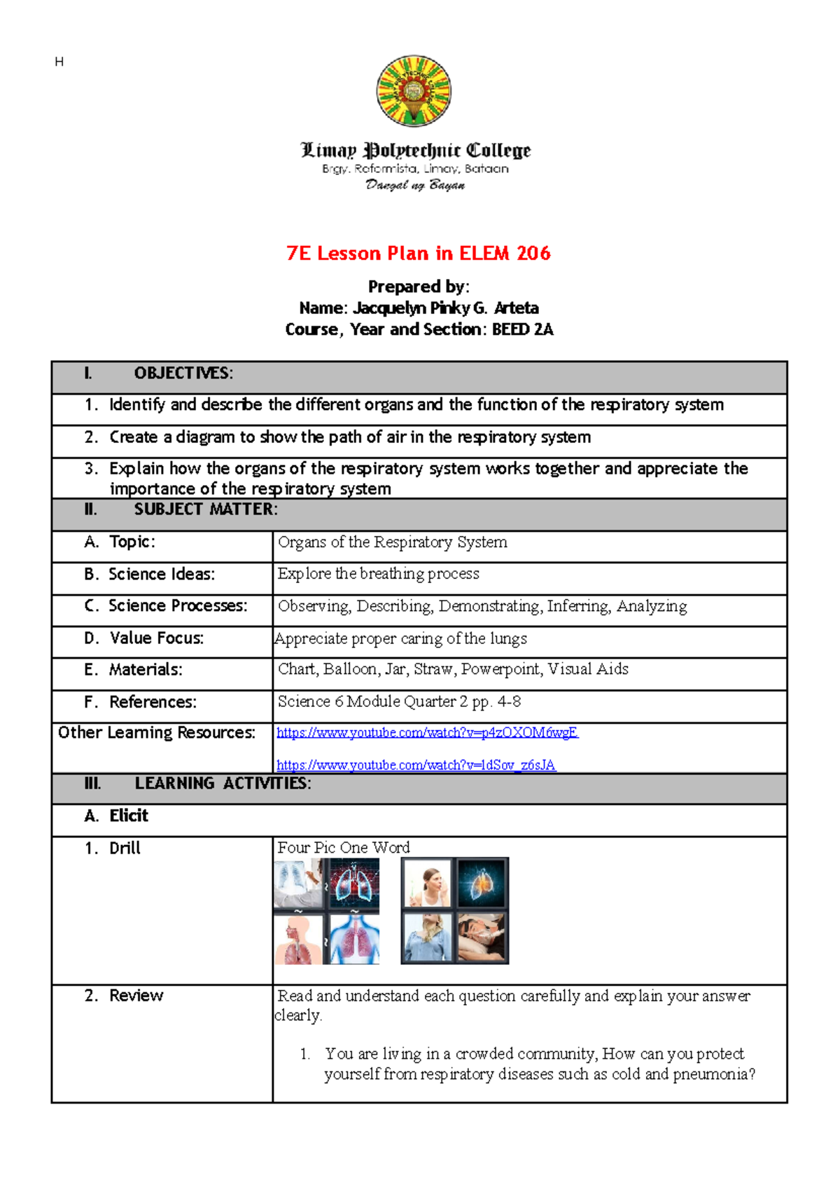 7E LP Arteta JPG - lesson plan in respiratory system - H 7E Lesson Plan ...