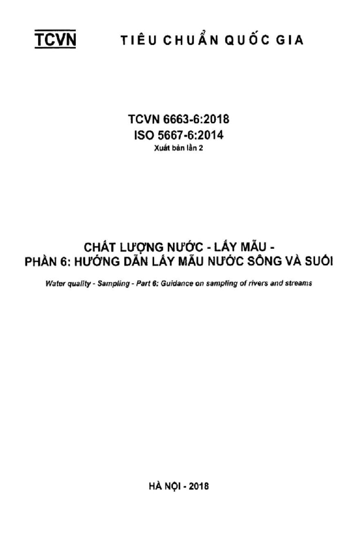 Tiêu chuẩn TCVN 6663-6: Hướng dẫn lấy mẫu nước sông và suối - Studocu