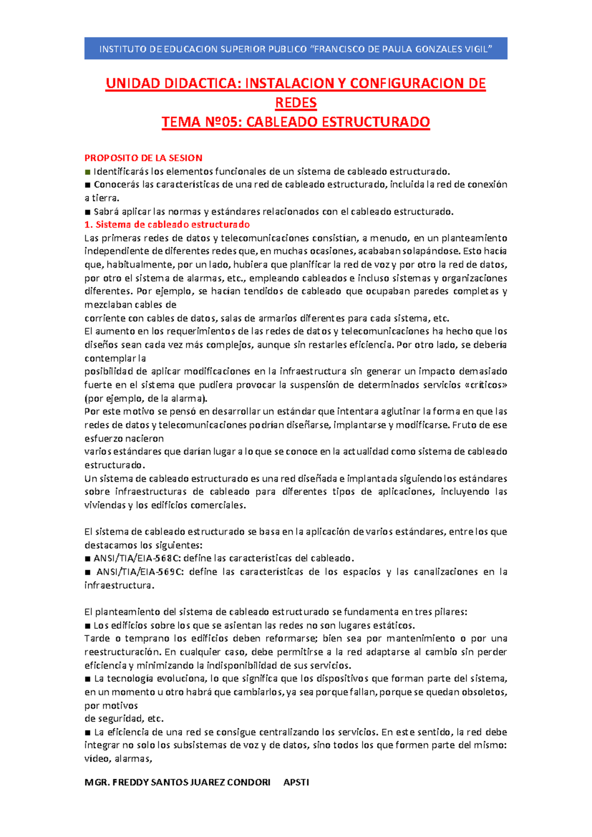 TEMA Nº05: Introducción al Cableado Estructurado en Redes - Studocu