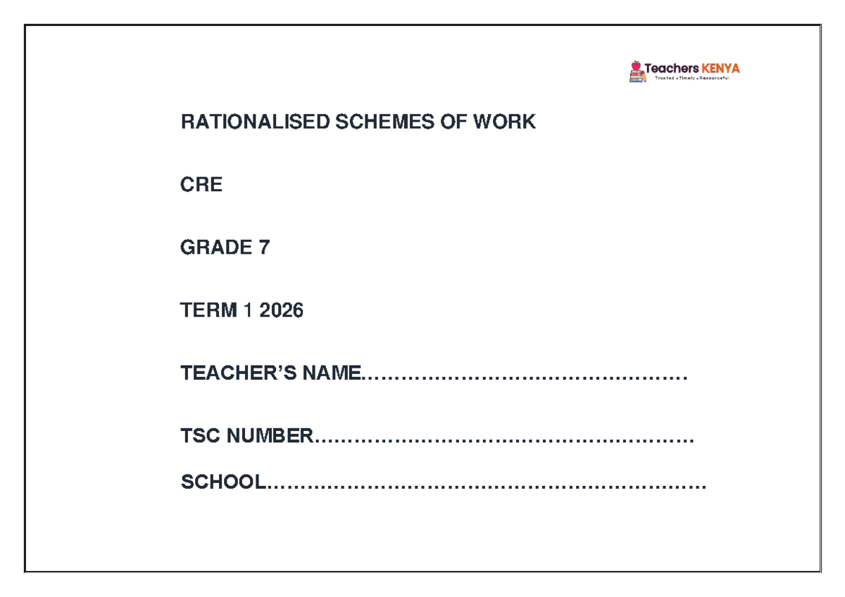 TERM 1 Grade 7 CRE Schemes of Work: Learning Outcomes & Activities ...