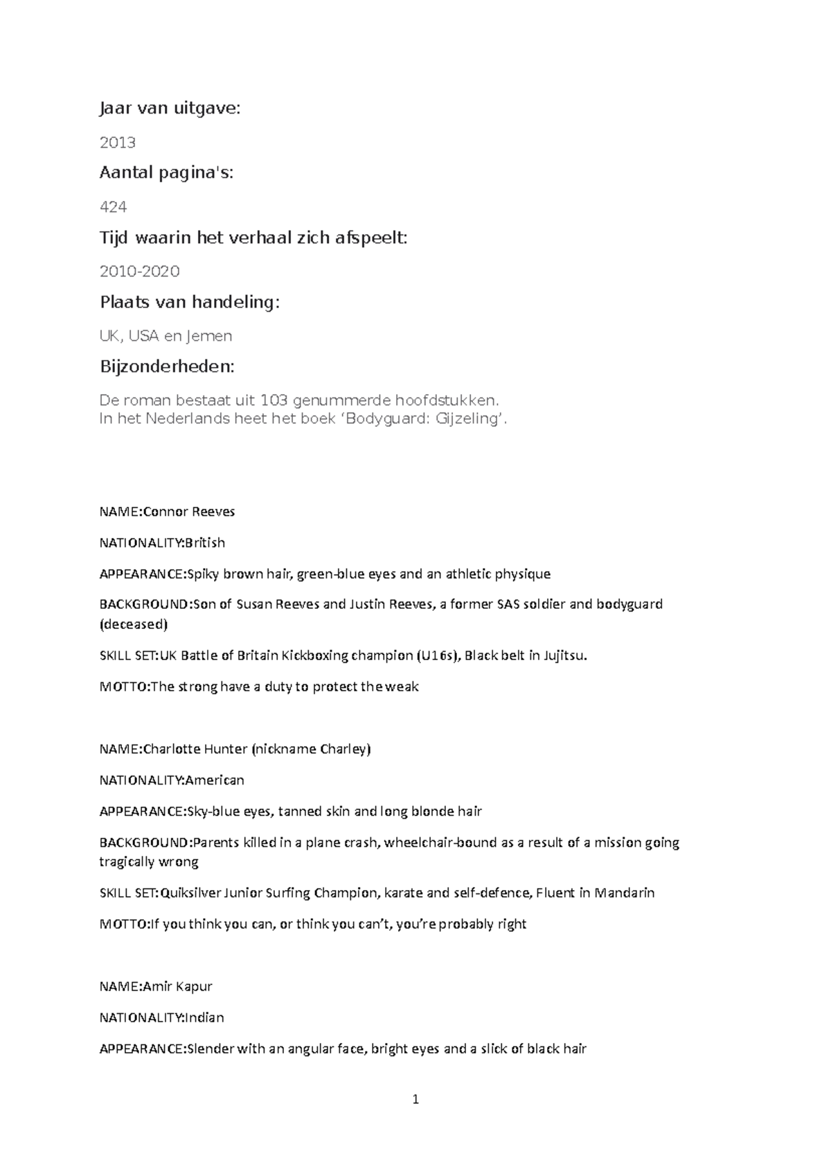 Bodyguard: Character Profiles and Summary of ‘Gijzeling’ (2013 ...