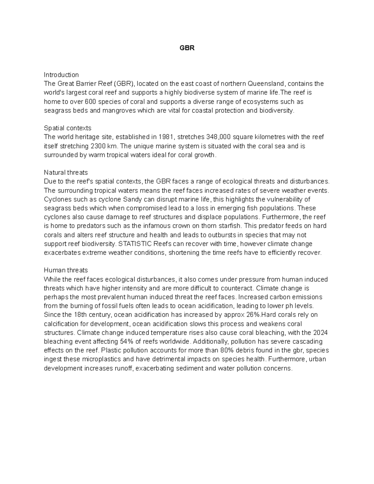The GBR - human and natural threats of gbr - GBR Introduction The Great ...