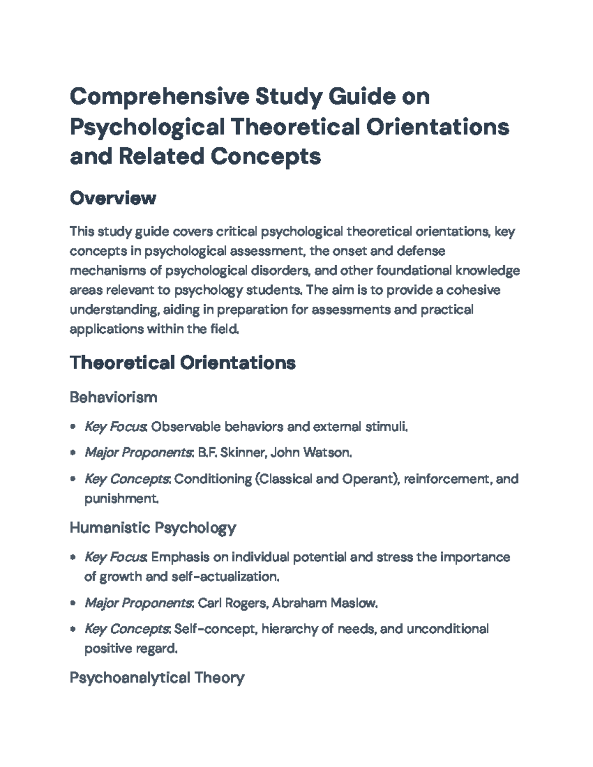 Comprehensive Study Guide for PSY 101: Theoretical Orientations ...