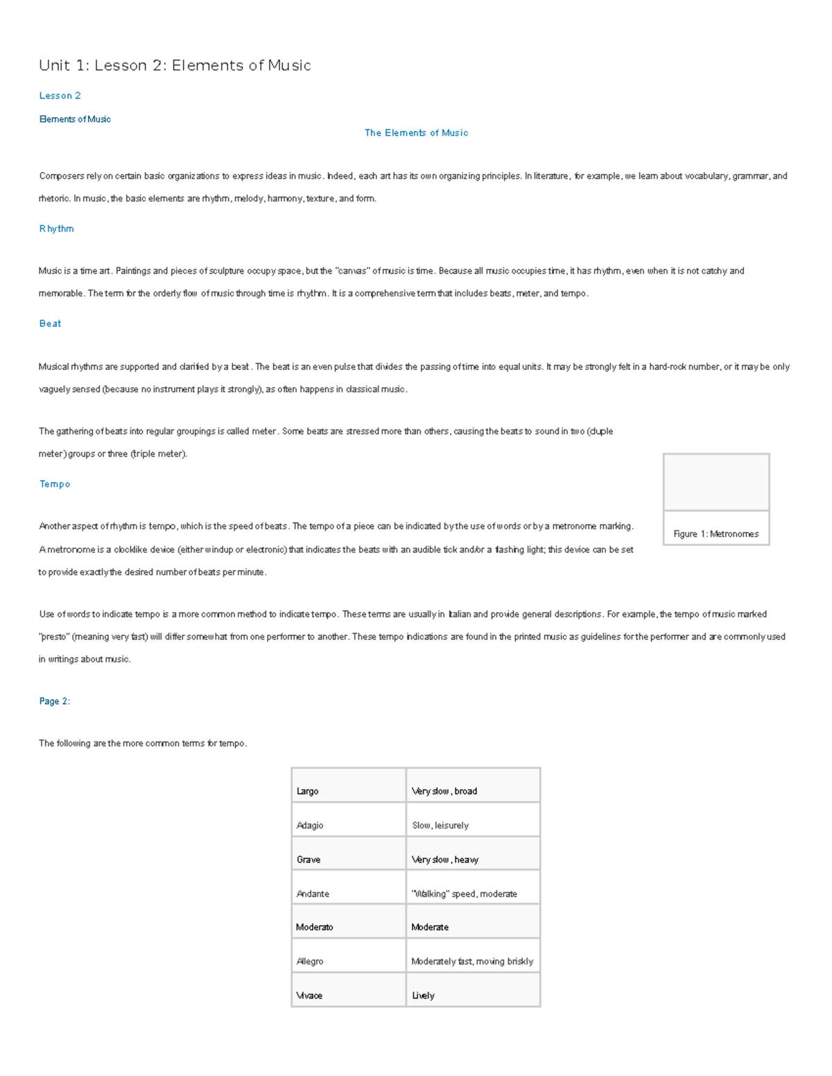 Unit 1 - module 2 notes - Unit 1: Lesson 2: Elements of Music Lesson 2 ...