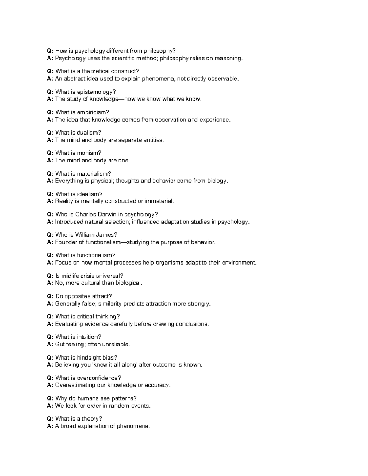 Psychology Concepts and Terms: Study Guide for PSY101 - Studocu