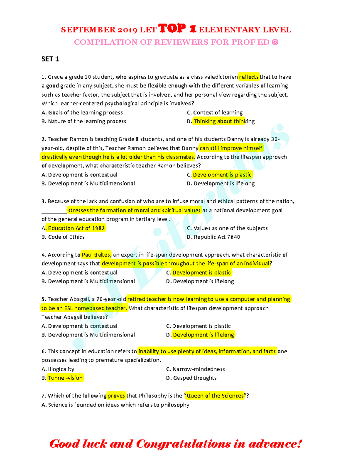 Compilation of Reviewers for PROF ED 2023: Key Concepts & Insights ...