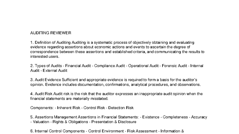 AUDITING REVIEWER: Key Concepts and Types of Audits - Studocu