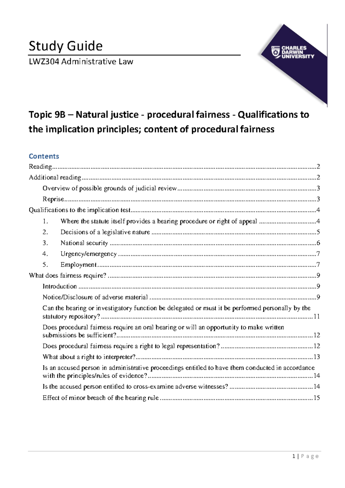 LWZ304 Administrative Law Study Guide: Topic 9B - Procedural Fairness ...