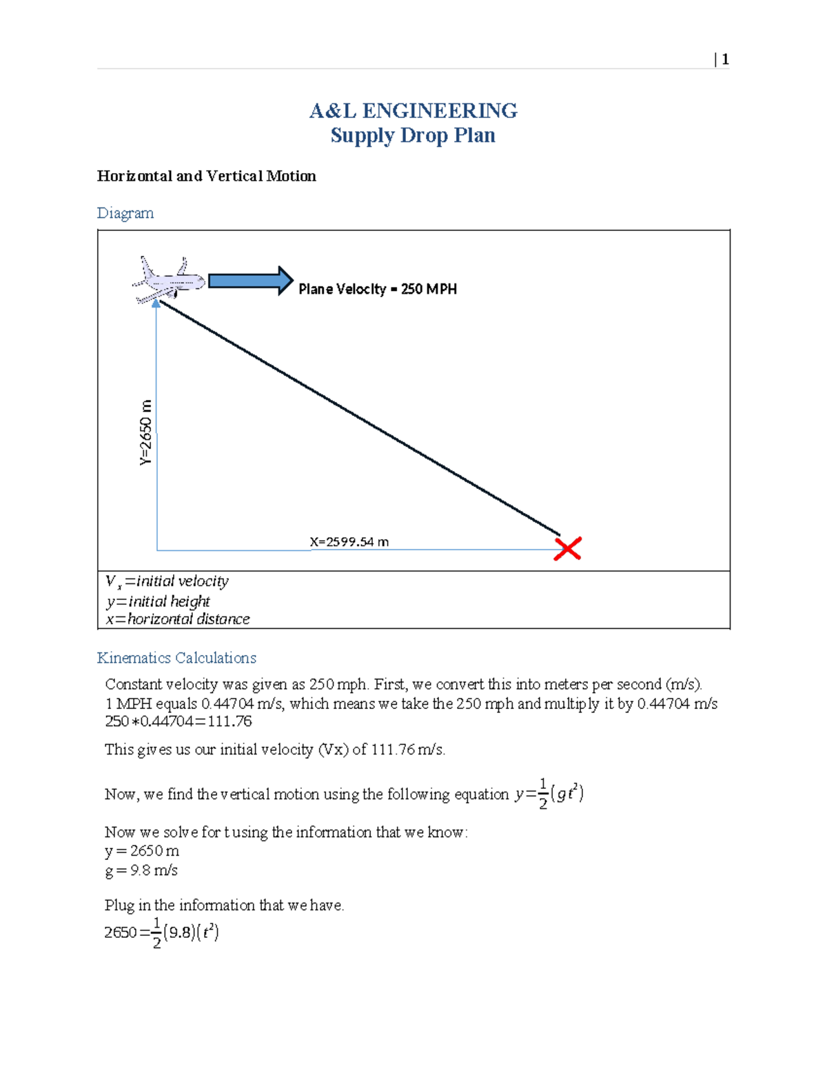 Module 3 Project One - A & L Engineering supply drop plan - Plane ...
