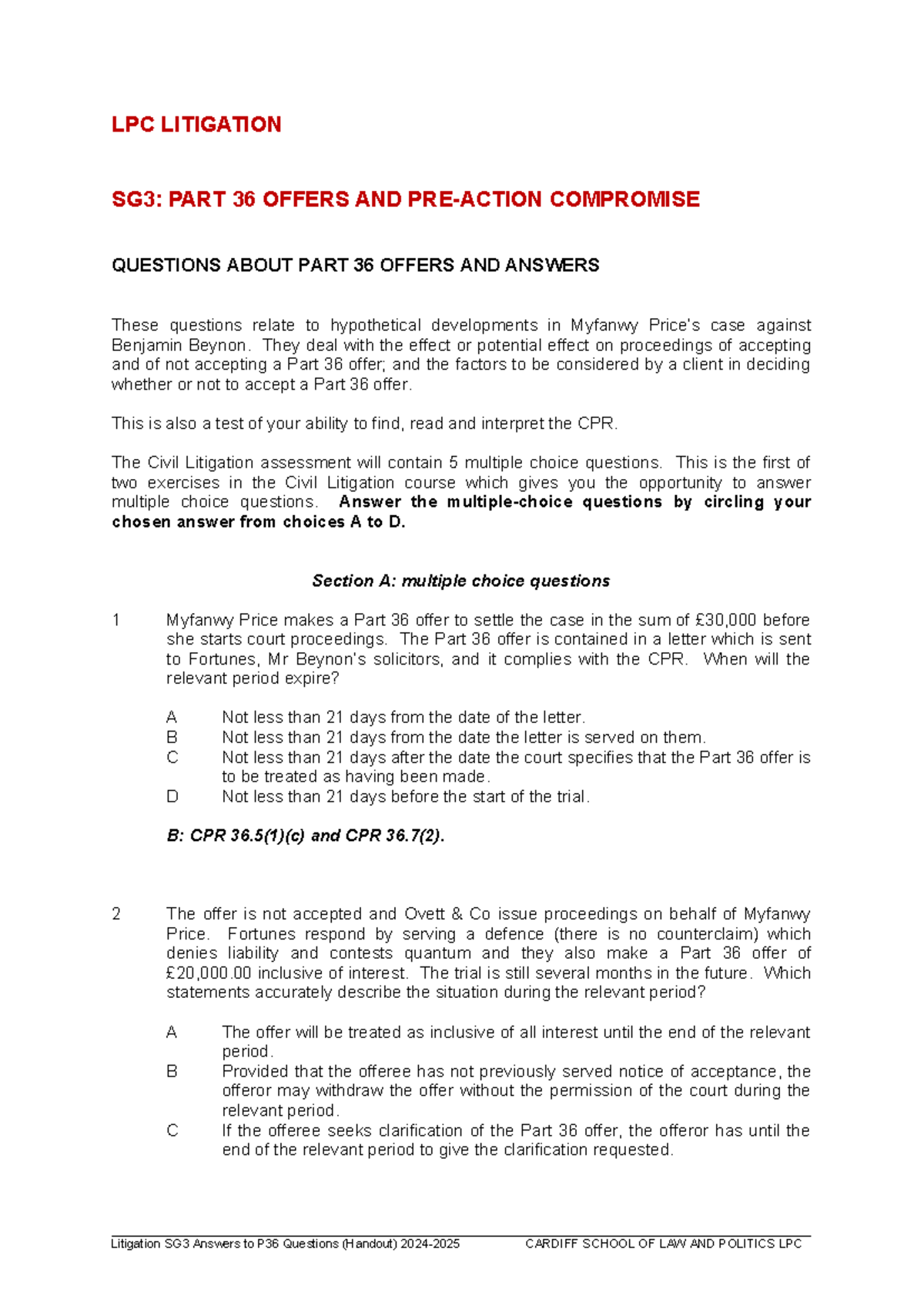 SG3 Part 36 Offers Q&A Handout 2024-2025 Final Exam - Studocu