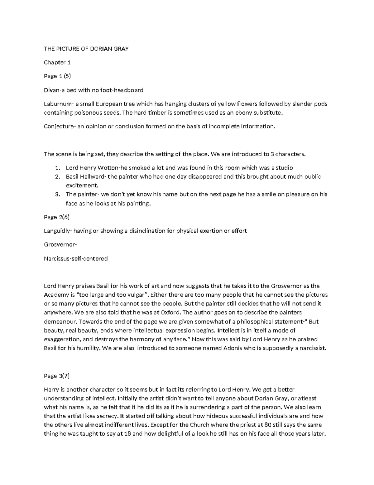 THE PICTURE OF DORIAN GRAY Chapter 1 Summary and Analysis - Studocu