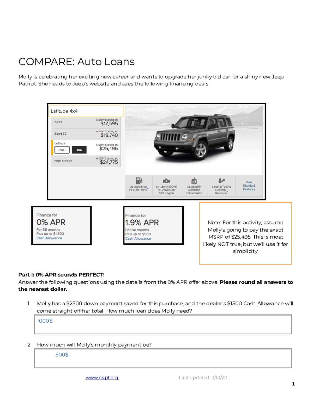Auto Loan Comparison Study Guide: Financing Options Analysis - Studocu