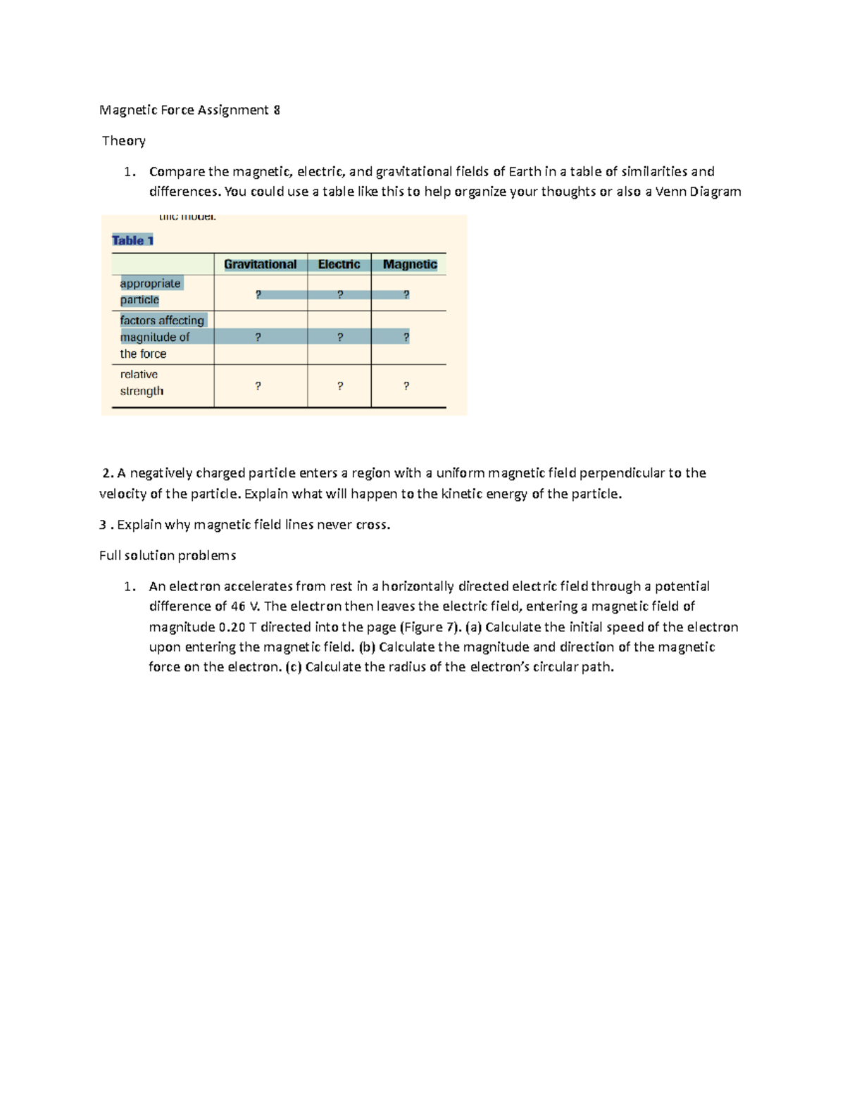 Magnetic field worksheet - Magnetic Force Assignment 8 Theory Compare ...
